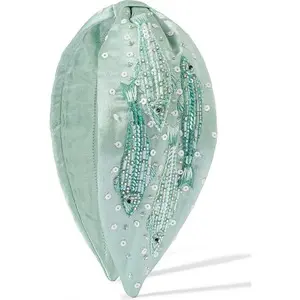 HAIR DRAMA CO Sardine Embroidered Knotted Headband - Green