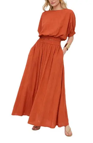 RAFFYA Sesame Elasticated Waist Maxi Skirt