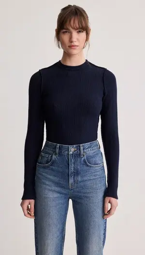 Smythe Pointelle Knit Crewneck - Navy
