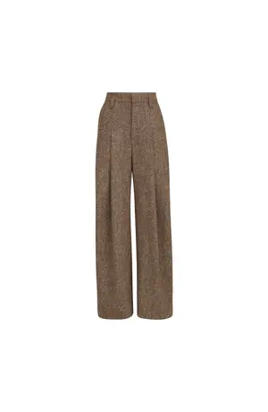Brunello Cucinelli Virgin Wool Donegal Pleated Barrel Trousers With Monili - Light Brown