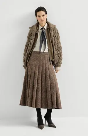Brunello Cucinelli Virgin Wool Donegal Pleated Skirt