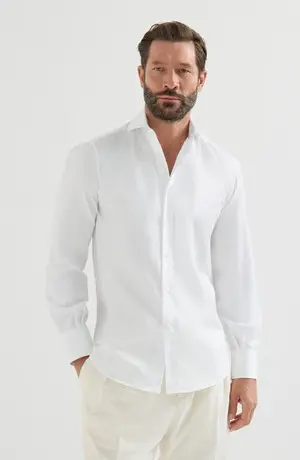 Brunello Cucinelli Twill Shirt With Spread Collar - White