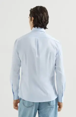 Brunello Cucinelli Twill Shirt With Spread Collar - Azure