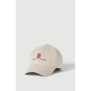 Brunello Cucinelli Comfort Cotton And Cashmere Corduroy Baseball Cap With Embroidered Logo - Ivory