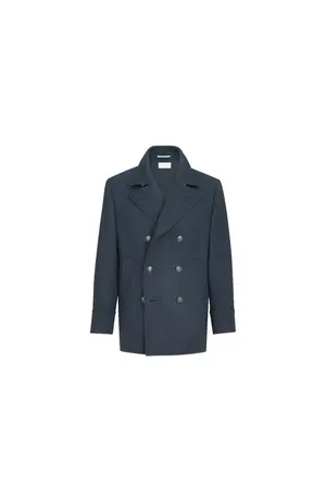 Brunello Cucinelli Wool And Cashmere Cavalry Pea Coat With Metal Buttons - Blue