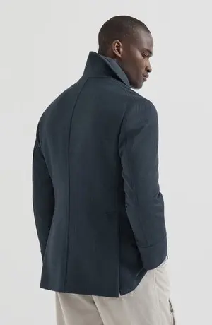 Brunello Cucinelli Wool And Cashmere Cavalry Pea Coat With Metal Buttons - Blue