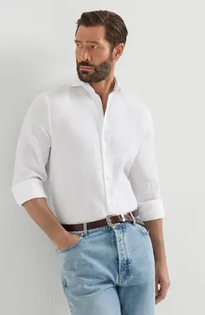 Brunello Cucinelli Linen Shirt With Spread Collar