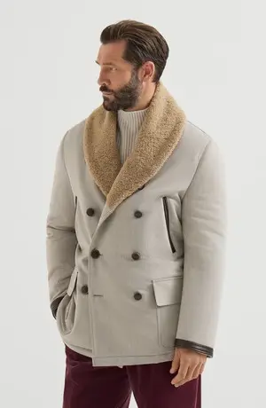 Brunello Cucinelli Wool And Cashmere Cavalry Coat With Shearling Collar And Thermore® Padding