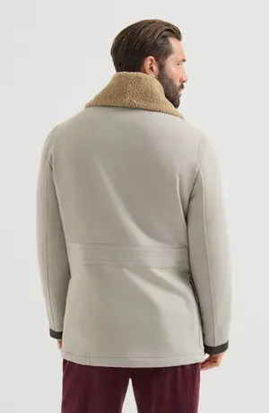 Brunello Cucinelli Wool And Cashmere Cavalry Coat With Shearling Collar And Thermore® Padding