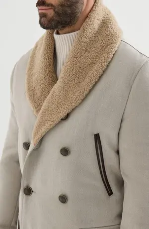 Brunello Cucinelli Wool And Cashmere Cavalry Coat With Shearling Collar And Thermore® Padding