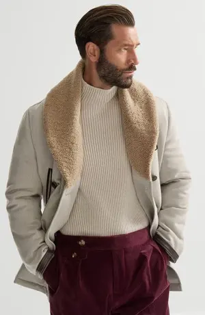Brunello Cucinelli Wool And Cashmere Cavalry Coat With Shearling Collar And Thermore® Padding