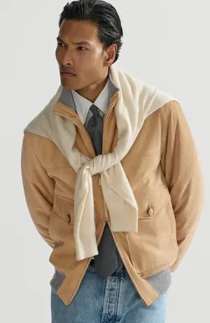 Brunello Cucinelli Suede Bomber Jacket With Thermore® Padding