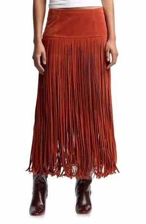 Avec Les Filles Fringe Maxi Skirt - Red