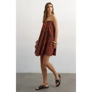 Topshop Linen Blend Trapeze Minidress - Brown