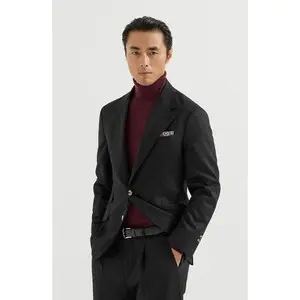 Brunello Cucinelli Virgin Wool Flannel Deconstructed Cavallo Blazer - Black