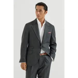 Brunello Cucinelli Virgin Wool Flannel Deconstructed Cavallo Blazer - Dark Grey