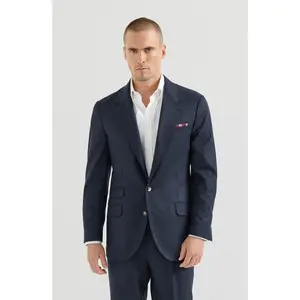 Brunello Cucinelli Virgin Wool Flannel Deconstructed Cavallo Blazer - Marine