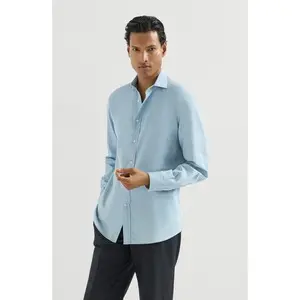 Brunello Cucinelli Lightweight Denim Shirt With Spread Collar - Light Denim
