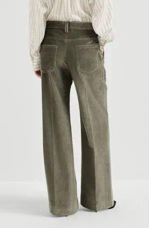 Brunello Cucinelli Cotton Corduroy Trousers With Monili - Origano