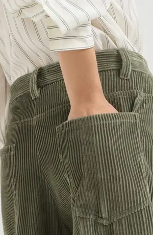 Brunello Cucinelli Cotton Corduroy Trousers With Monili - Origano