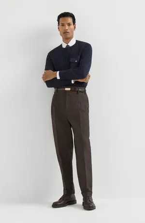 Brunello Cucinelli Virgin Wool Diagonal Trousers With Double Pleats