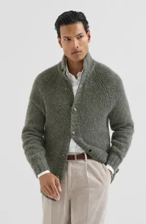 Brunello Cucinelli Cashmere And Silk Cardigan - Military