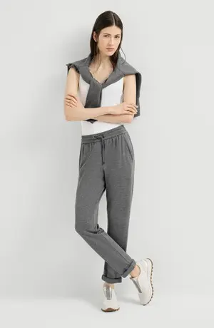 Brunello Cucinelli Cotton And Silk Blend Trousers With Shiny Pocket Detail