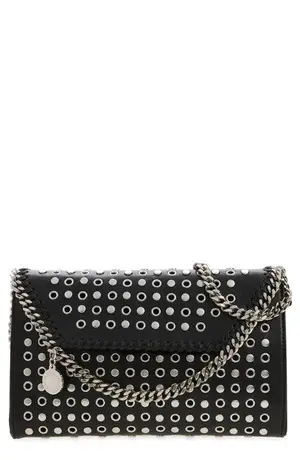 Stella McCartney Falabella Studded Faux Leather Wallet On A Chain - Black