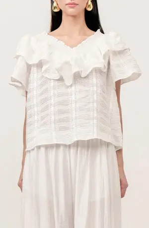 MAUDE CLUB Aurora Ruffle Off The Shoulder Top - White
