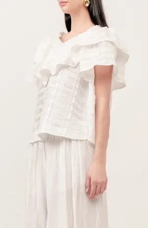 MAUDE CLUB Aurora Ruffle Off The Shoulder Top