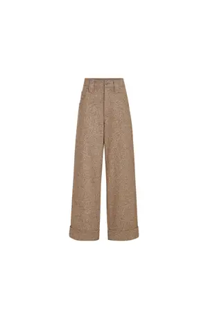 Brunello Cucinelli Virgin Wool Donegal Baggy Five-pocket Trousers With Monili - Cappuccino