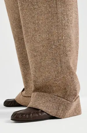 Brunello Cucinelli Virgin Wool Donegal Baggy Five-pocket Trousers With Monili - Cappuccino