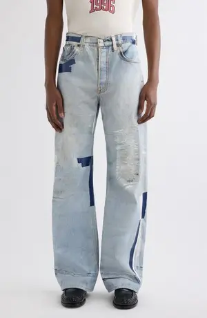 Acne Studios Trompe L'oeil Tape Loose Fit Wide Leg Jeans - Light Blue