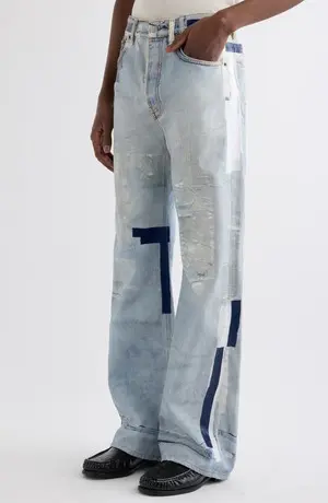 Acne Studios Trompe L'oeil Tape Loose Fit Wide Leg Jeans