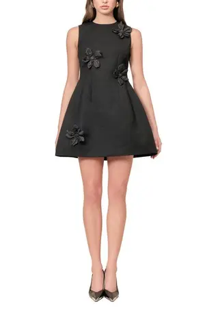 MAUDE CLUB Loretta Floral Appliqué Minidress - Black