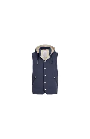 Brunello Cucinelli Bonded Nylon Down Vest With Detachable Hood - Blue