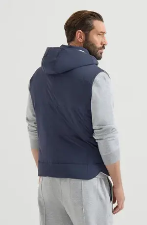 Brunello Cucinelli Bonded Nylon Down Vest With Detachable Hood - Blue