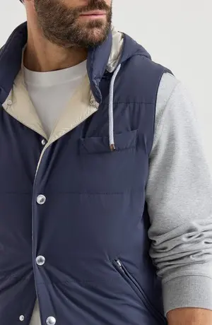 Brunello Cucinelli Bonded Nylon Down Vest With Detachable Hood - Blue