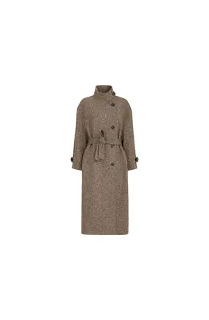 Brunello Cucinelli Sparkling Virgin Wool Chevron Belted Coat With Monili - Light Brown