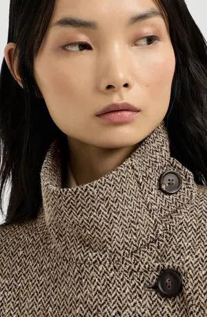 Brunello Cucinelli Sparkling Virgin Wool Chevron Belted Coat With Monili - Light Brown