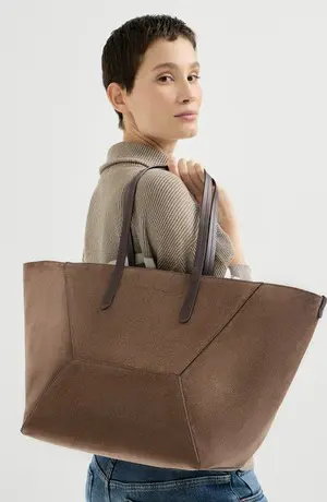 Brunello Cucinelli Bc Duo Suede Bag With Monili - Brown