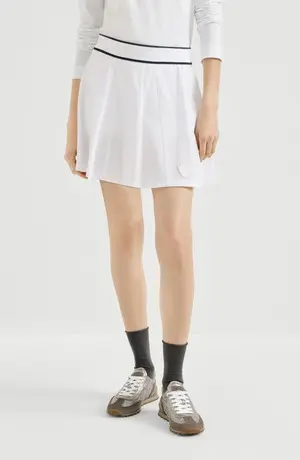 Brunello Cucinelli Stretch Cotton Piqué Mini Skirt With Logo - White