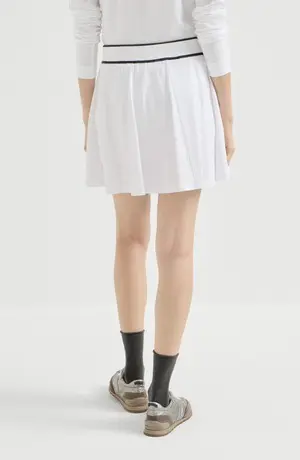 Brunello Cucinelli Stretch Cotton Piqué Mini Skirt With Logo Detail
