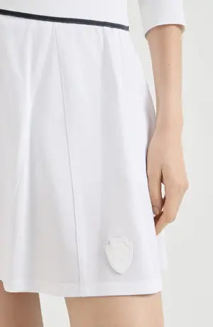 Brunello Cucinelli Stretch Cotton Piqué Mini Skirt With Logo Detail