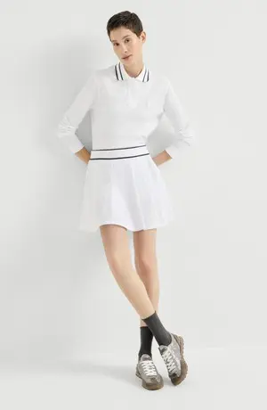 Brunello Cucinelli Stretch Cotton Piqué Mini Skirt With Logo Detail