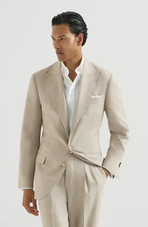 Brunello Cucinelli Mouliné Virgin Wool Twill Deconstructed Blazer With Large Peak Lapels - Stone Grey