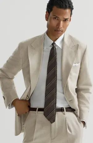 Brunello Cucinelli Mouliné Virgin Wool Twill Deconstructed Blazer With Large Peak Lapels