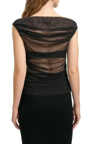 MARCELLA Cooper Ruched Off The Shoulder Mesh Top