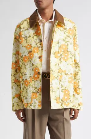 Valentino Garavani Papier Floral Print Cotton Twill Shirt Jacket - Yellow Multi