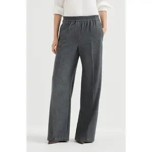 Brunello Cucinelli Cashmere Jersey Pleated Wide Track Trousers - Anthracite